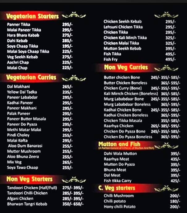 Menu of Rasoiya Ji, Sector 72, Noida
