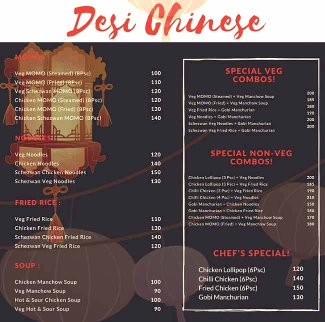 Menu of Desi Chinese, Hennur, Bangalore