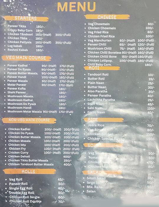 Menu of Hang Out, Agam Kuan, Patna