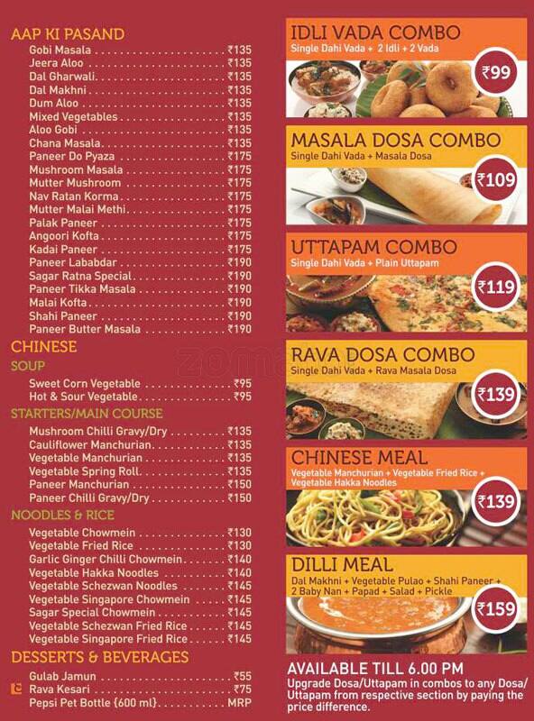 Menu at Sagar Ratan, New Delhi, Ground Floor Near Gurudwara No - 2399 ...