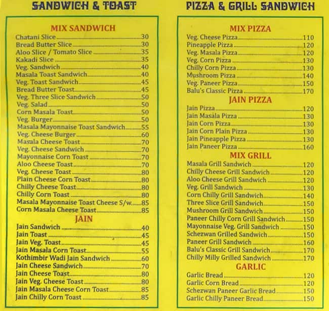Menu at Balus Classic Fast Food, Mumbai, Shop No. 6