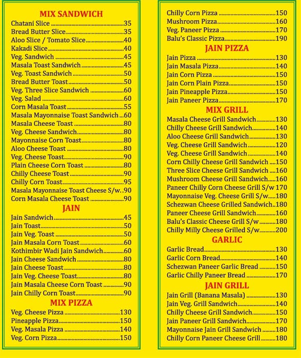 Menu of Classic Fast Food, Dadar East, Mumbai