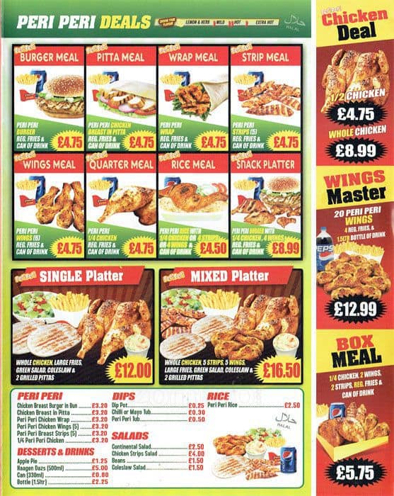 Menu at Boston Peri Peri Chicken restaurant, Harrow, 263 Preston Rd