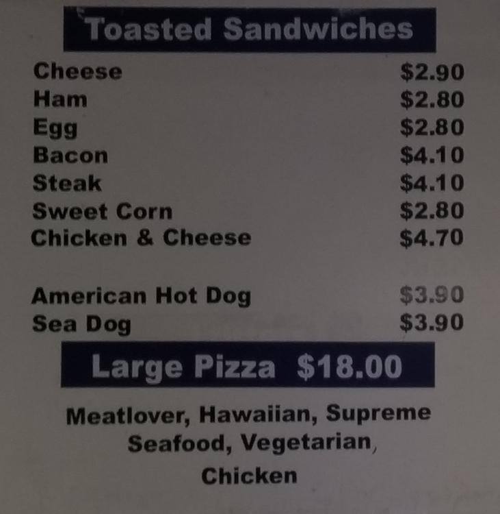Menu at Fay's Place fast food, Helensville