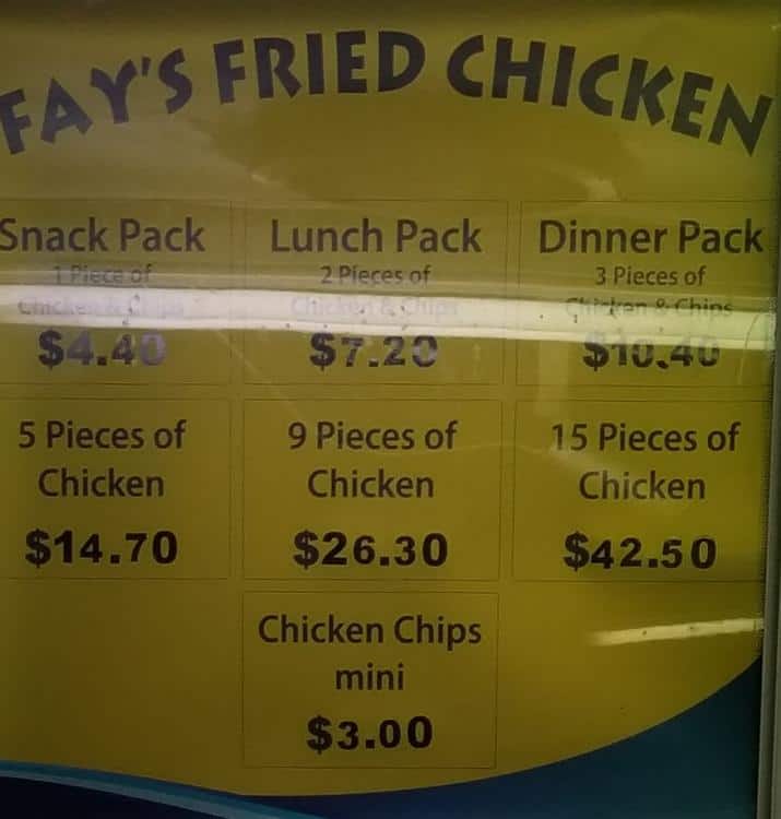 Menu at Fay's Place fast food, Helensville