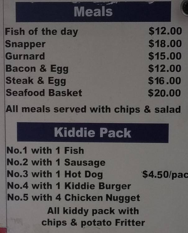 Menu at Fay's Place fast food, Helensville