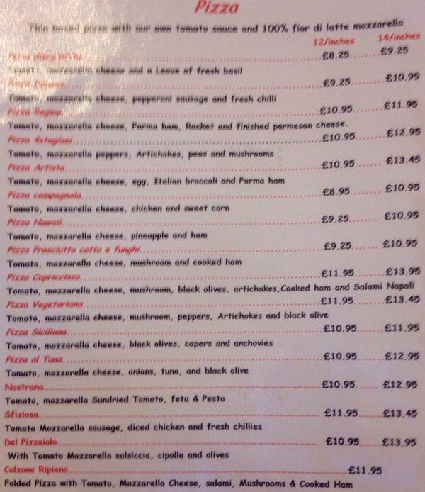 Menu At Cafe Artista Edinburgh