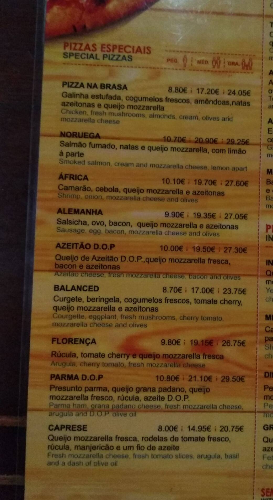 Menu at Pizza na Brasa pizzeria, Paço de Arcos, Estrada de Paço de Arcos 85