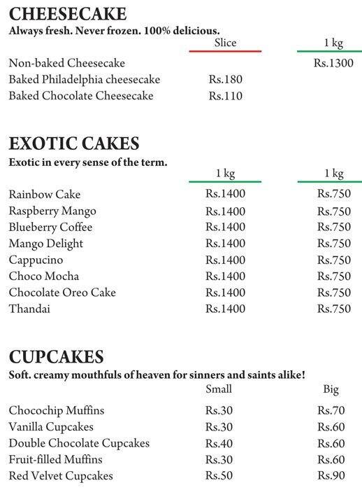 Menu at The Bake Station, Mumbai