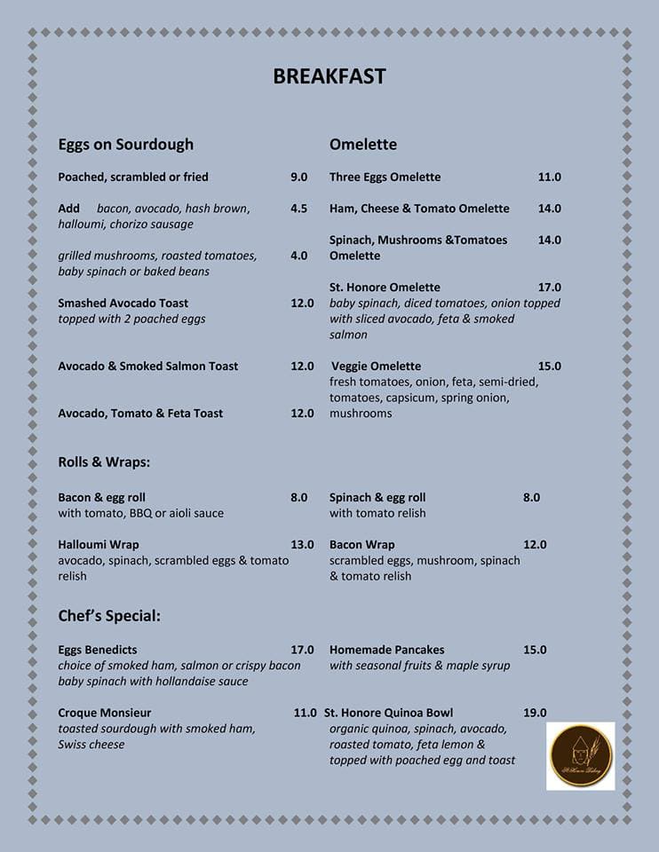 Menu at St.Honore Bakery North Sydney, North Sydney, 2/40 Miller St