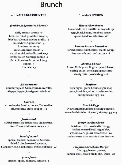 Menu at Josephine House pub & bar, Austin