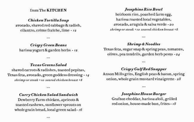 Menu at Josephine House pub & bar, Austin