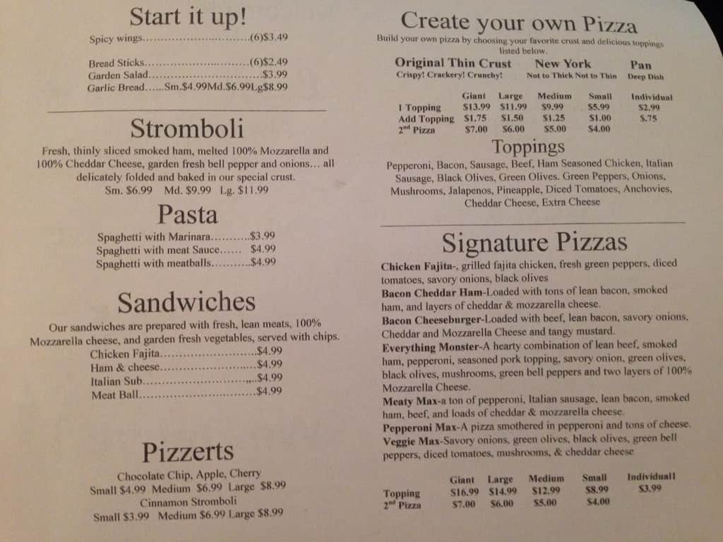 Menu at Luigi's Pizza pizzeria, Oklahoma City, N May Ave