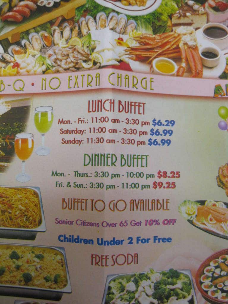 Menu at Ling Ling Chinese Buffet restaurant, Geneva