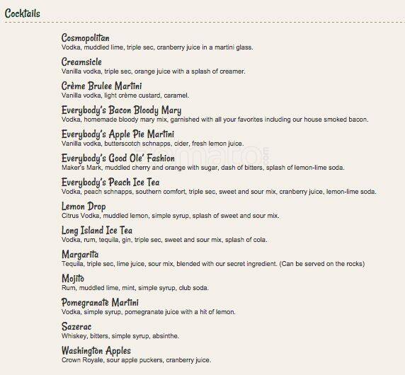 Menu at Everybody's American Cookhouse pub & bar, Port Orchard