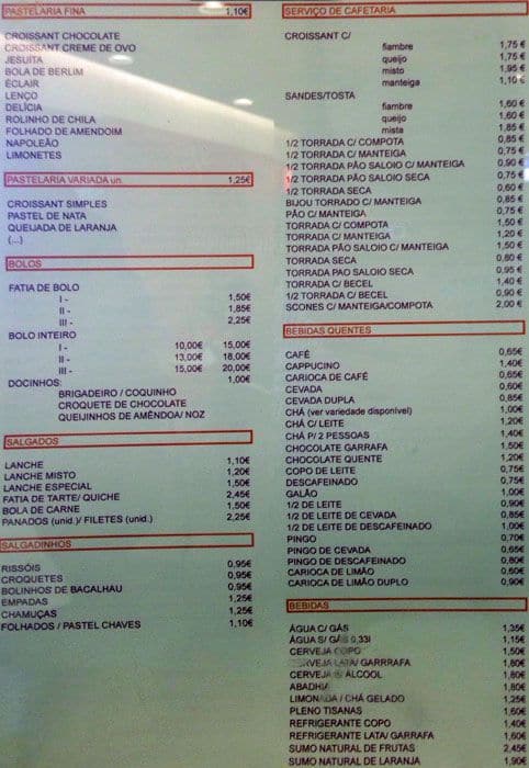 Menu at Comida&volta cafe, Porto