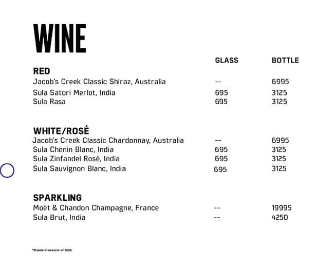 Menu at Buffalo wind wings, Gachibowli, Hyderabad