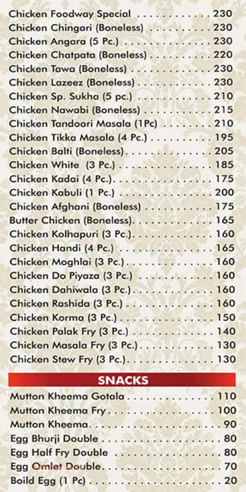 Menu at Food Way, Bhubaneswar