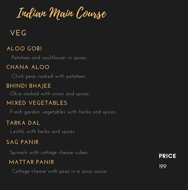 Menu of State 29, Narapally, Hyderabad