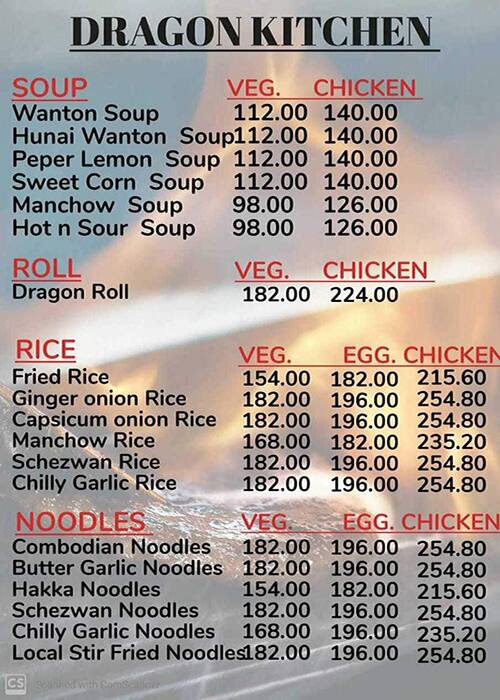 Menu of Dragon Kitchen, RT Nagar, Bangalore