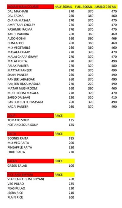 Menu of Jalsa, Gaur City 2, Greater Noida