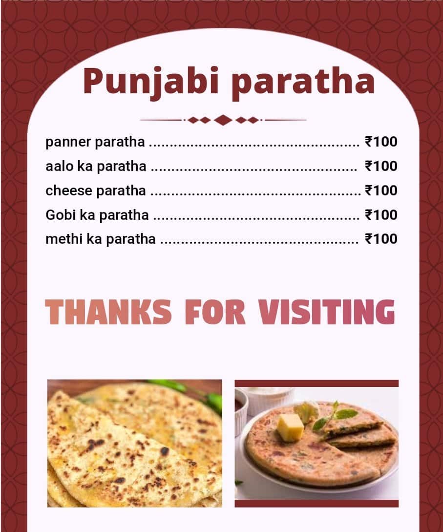 Menu of Punjabi Paratha, Upvan, Thane West, Thane