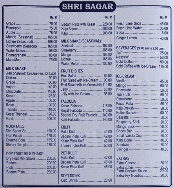 Shri Sagar Menu, Menu for Shri Sagar, Borivali West, Mumbai - Zomato