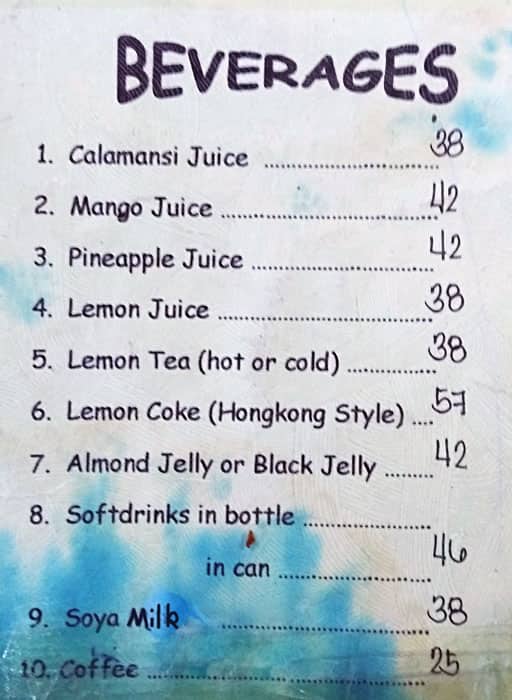 Menu at Lipot Kim Hiong Food Garden restaurant, Manila