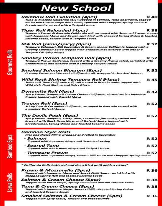 Menu at CA Gourmet Sushi, Cape Town