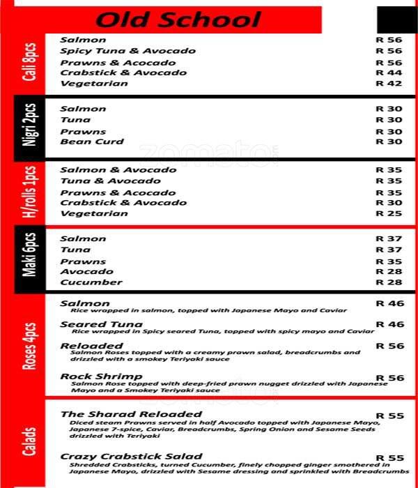 Menu at CA Gourmet Sushi, Cape Town