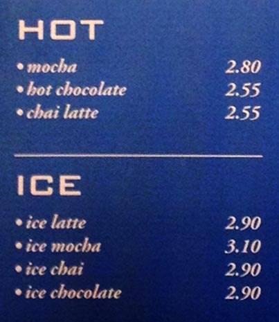 Menu at Press Coffee cafe, Edinburgh