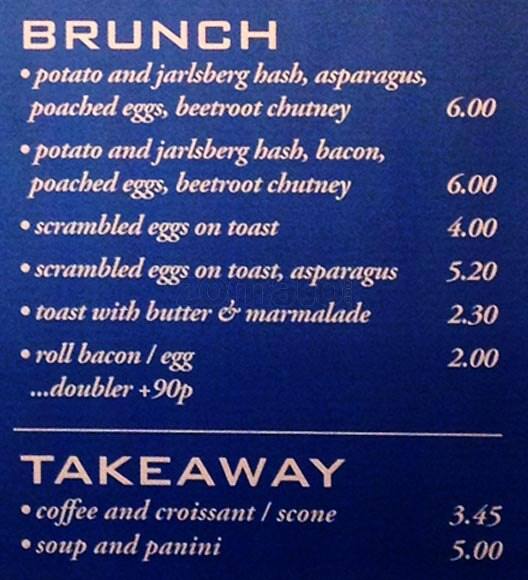 Menu at Press Coffee cafe, Edinburgh