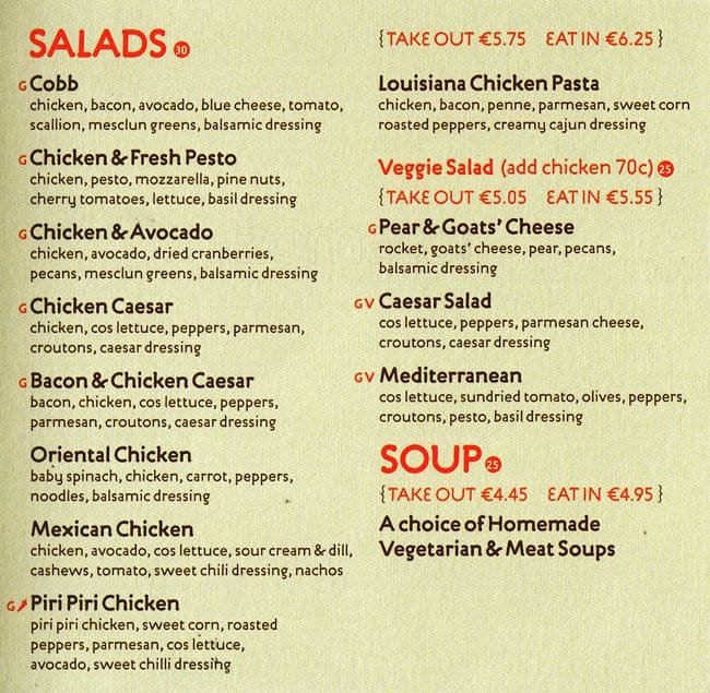 Menu at Seven Wonders GCS cafe, Dublin, Grand Canal Dock Dart Station