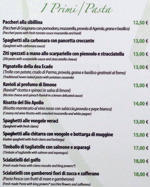 Menu at Ristorante Pizzeria L'antro della Sibilla, Milan, Via S. Gregorio