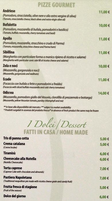 Menu at Ristorante Pizzeria L'antro della Sibilla, Milan, Via S. Gregorio