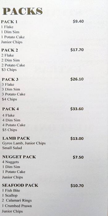 Menu at Fish Palace fast food, Mount Evelyn