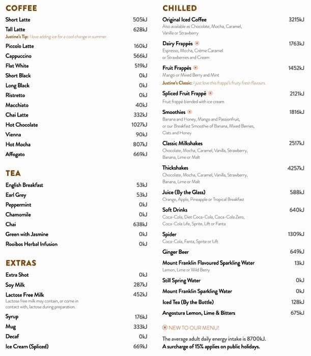 Menu at The Coffee Club Café, West Beach