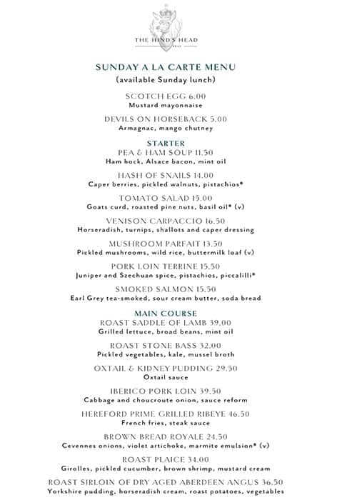 Menu at The Hind's Head pub & bar, Bray