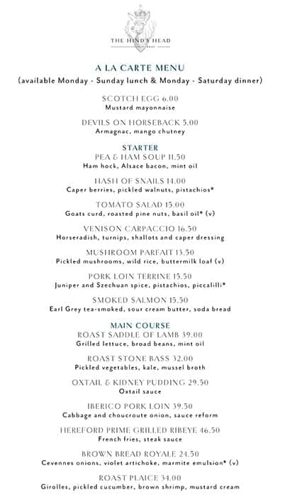 Menu at The Hind's Head pub & bar, Bray