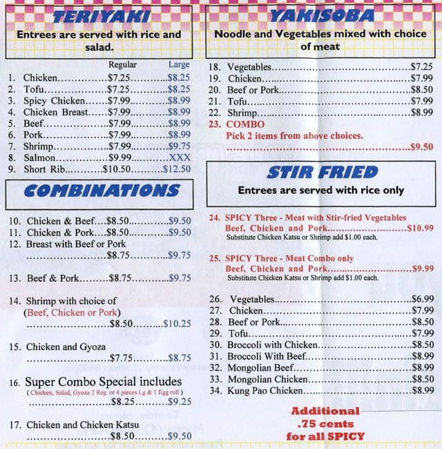 Menu at Teriyaki Time restaurant, Bellevue