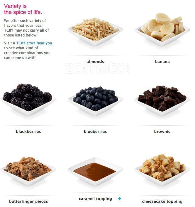 Menu at TCBY desserts, Seattle, 5th Ave Ste 201