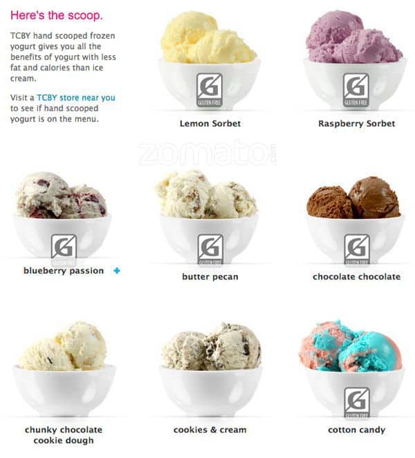 Menu at TCBY desserts, Seattle, 5th Ave Ste 201