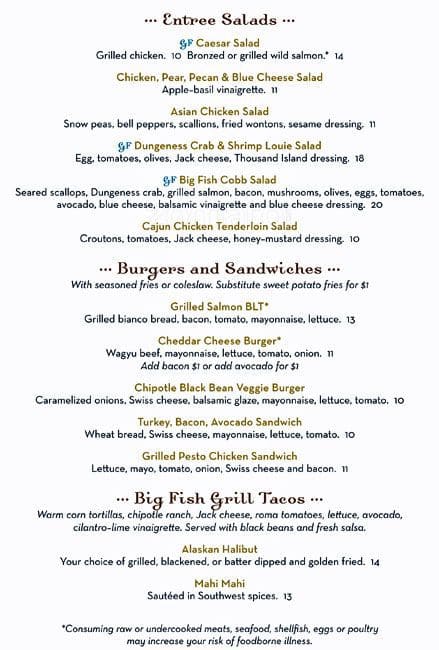 Menu at Big Fish Grill pub & bar, Issaquah
