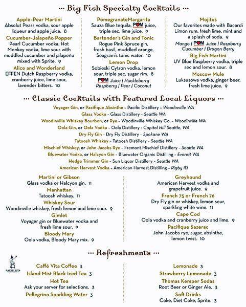 Menu at Big Fish Grill pub & bar, Issaquah