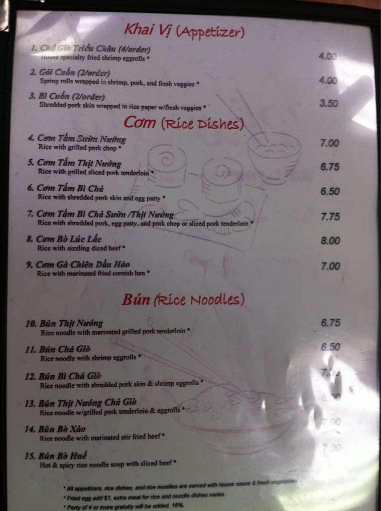 Menu at Pho Ha restaurant, Glendale Heights
