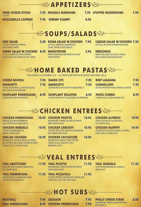 Roma s Italian Bistro Menu Urbanspoon Zomato