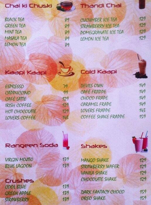Menu at Urban Mingle, Hyderabad