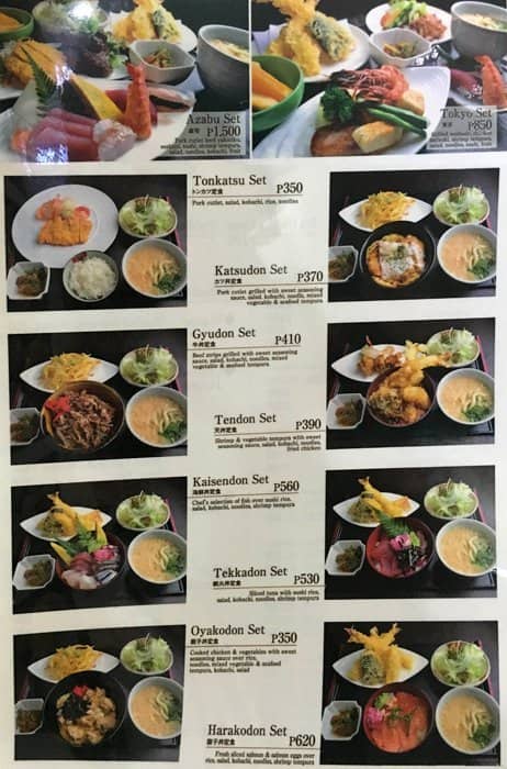 Menu at Azabu Sushi & Teppanyaki restaurant, Cebu City, Verandah