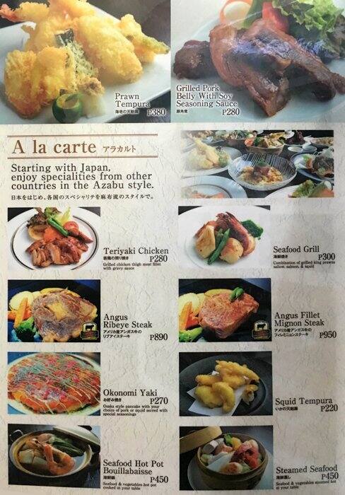 Menu at Azabu Sushi & Teppanyaki restaurant, Cebu City, Verandah
