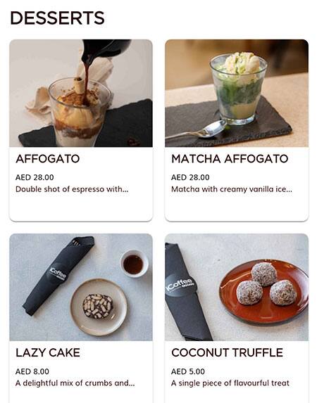 Menu of iCoffee, Deira City Centre Area, Dubai